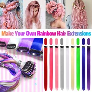 12 PCS Pink Hair Extensions Clip in, Colored Party Highlights Extension for Kids Girls Synthetic Hairpiece Straight 22 inch