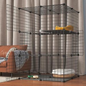 Eiiel 3-Tier Cat Cage Enclosures Indoor DIY Cat Playpen Detachable Metal Wire Kennels 2Lx2Wx3H Crate Large Exercise Place Ideal for 1-2 Cats, Black