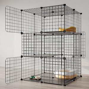 Eiiel 3-Tier Cat Cage Enclosures Indoor DIY Cat Playpen Detachable Metal Wire Kennels 2Lx2Wx3H Crate Large Exercise Place Ideal for 1-2 Cats, Black