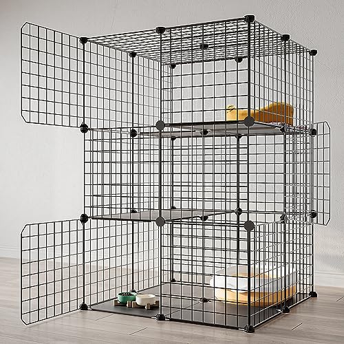 Eiiel 3-Tier Cat Cage Enclosures Indoor DIY Cat Playpen Detachable Metal Wire Kennels 2Lx2Wx3H Crate Large Exercise Place Ideal for 1-2 Cats, Black