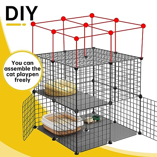 Eiiel 3-Tier Cat Cage Enclosures Indoor DIY Cat Playpen Detachable Metal Wire Kennels 2Lx2Wx3H Crate Large Exercise Place Ideal for 1-2 Cats, Black