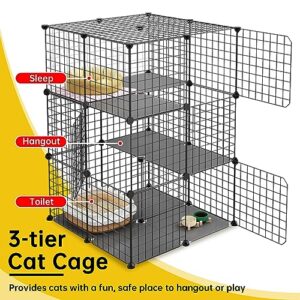 Eiiel 3-Tier Cat Cage Enclosures Indoor DIY Cat Playpen Detachable Metal Wire Kennels 2Lx2Wx3H Crate Large Exercise Place Ideal for 1-2 Cats, Black