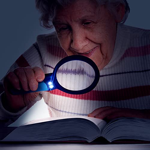 MagniPros Magnifying Glass with Bright LED Lights- 2.5X, 5X, 16X Handheld Magnifying Glass with 3 Interchangeable Lenses-Ideal for Seniors, Maps, Macular Degeneration, Jewelry, Watch…