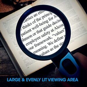 MagniPros Magnifying Glass with Bright LED Lights- 2.5X, 5X, 16X Handheld Magnifying Glass with 3 Interchangeable Lenses-Ideal for Seniors, Maps, Macular Degeneration, Jewelry, Watch…