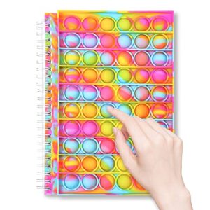 fidget notebook, fidget spiral notebook, push pop bubble fidget sensory toy stress reliever stationery, composition notebooks portable for school office notebook kids school gifts macaron notebook