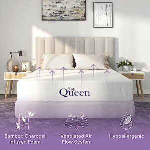 NapQueen 8 Inch Twin Size Mattress, Bamboo Charcoal Memory Foam Mattress, Bed in a Box