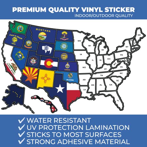 RV State Travel USA Map Vinyl Sticker - Camper Trailer Decals for Window with State Flag - Road Trip Map of America - Waterproof, UV Protection for Window, Door or Wall (Flags)