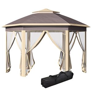 outsunny 11' x 13' pop up gazebo canopy tent with zippered mesh sidewalls and carrying bag, event tent shelter for patio garden backyard, beige