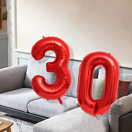 Maigendoo Jumbo 30 Number Balloon 40 Inch Large Digit Balloons Huge Helium Balloon Foil Mylar Balloon with Swirl Decorations for 30th Birthday Party Graduation Celebration Anniversary Event, Red