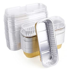 frcctre 50 pack mini loaf pan with lid, 6.8 oz disposable aluminum foil baking pan bread tins baking cups muffin tins cupcake cups for baking cakes bread loaf brownie