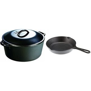 lodge l8dolkplt cast iron dutch oven with dual handles, pre-seasoned, 5-quart & l5sk3 pre-seasoned cast-iron 8-inch skillet