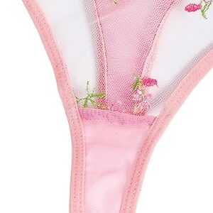 WDIRARA Women's Floral Embroidery Underwire Lingerie Set Mesh Bra and Panty Set Pink S