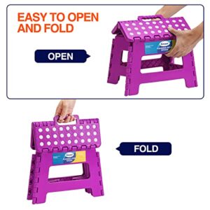 Korpai 9" Folding Step Stool for Adults and Kids Holds Up to 300 lbs,Non-Slip Folding Stools with Portable Handle, Compact Plastic Foldable Step Stool for Bathroom,Bedroom, Kitchen,Purple,1PC