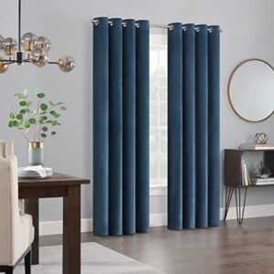 eclipse aurelia velvet room darkening grommet noise reduction window curtains (2 panels), 52 in x 84 in, navy