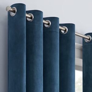 Eclipse Aurelia Velvet Room Darkening Grommet Noise Reduction Window Curtains (2 Panels), 52 in x 84 in, Navy