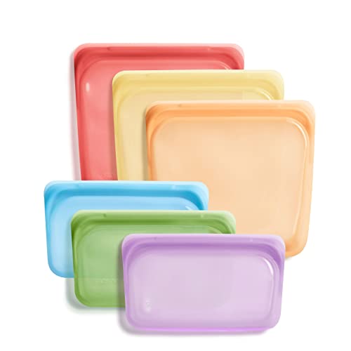 Stasher Silicone Reusable Storage Bag, Bundle 6-Pack (Classic Rainbow) | Food Meal Prep Storage Container | Lunch, Travel, Makeup, Gym Bag | Freezer, Oven, Microwave, Dishwasher Safe, Leakproof