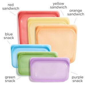 Stasher Silicone Reusable Storage Bag, Bundle 6-Pack (Classic Rainbow) | Food Meal Prep Storage Container | Lunch, Travel, Makeup, Gym Bag | Freezer, Oven, Microwave, Dishwasher Safe, Leakproof