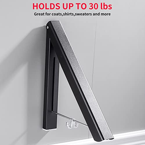 Dr.DJ Retractable Clothes Rack Wall Mounted Clothes Hanger - Foldable Clothes Drying Rack Wall Mount Coat Hangers for Laundry Indoor, Aluminium (1 Rack, Black)