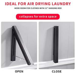 Dr.DJ Retractable Clothes Rack Wall Mounted Clothes Hanger - Foldable Clothes Drying Rack Wall Mount Coat Hangers for Laundry Indoor, Aluminium (1 Rack, Black)