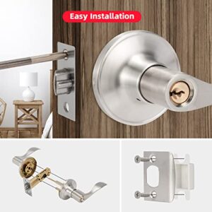 GOLDSEED Door Knob with Lock, Exterior Door Knob for Bedroom or Bathroom, Satin Nickel Door Knob with Key for Right/Left Handed Doors