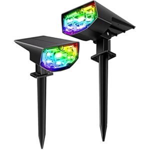 solar outdoor lights, solar lights outdoor waterproof ip68 multicolor 13 modes, rgb solar spot lights outdoor, auto on/off solar landscape lights 2-in-1, for yard, garden, pathway, flag, 2 pack