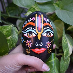 Laddu Gopal Shaligram Stone with Beautiful Design Painted on it Black~I-5574