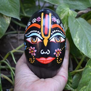 Laddu Gopal Shaligram Stone with Beautiful Design Painted on it Black~I-5574