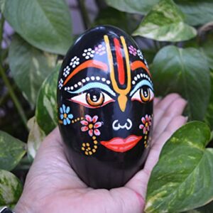 Laddu Gopal Shaligram Stone with Beautiful Design Painted on it Black~I-5574