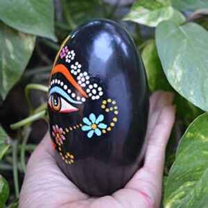 Laddu Gopal Shaligram Stone with Beautiful Design Painted on it Black~I-5574