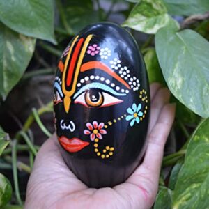 Laddu Gopal Shaligram Stone with Beautiful Design Painted on it Black~I-5574