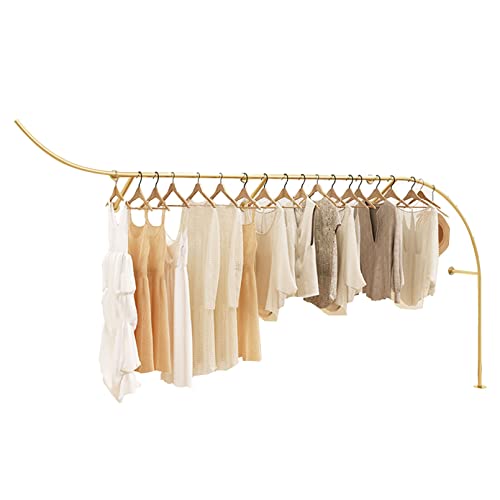 Retail Clothing Display racks for Boutique store Gold Closet Rod clothes racks, modern industrial pipe wall-mounted Garment rack display shelves, home cloakroom clothes organizer storage racks shelf