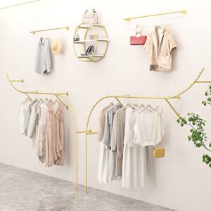 Retail Clothing Display racks for Boutique store Gold Closet Rod clothes racks, modern industrial pipe wall-mounted Garment rack display shelves, home cloakroom clothes organizer storage racks shelf