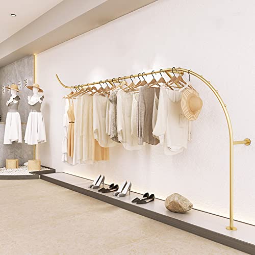 Retail Clothing Display racks for Boutique store Gold Closet Rod clothes racks, modern industrial pipe wall-mounted Garment rack display shelves, home cloakroom clothes organizer storage racks shelf