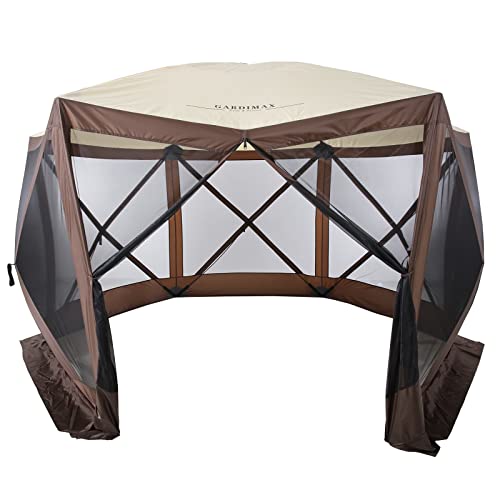 Gardimax Pop Up Instant 12'x12' 6 Sided Gazebo Screen House for Camping 8-10 Person, for Backyard, Camping, Outdoor, Coffee