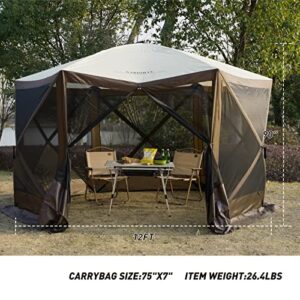 Gardimax Pop Up Instant 12'x12' 6 Sided Gazebo Screen House for Camping 8-10 Person, for Backyard, Camping, Outdoor, Coffee