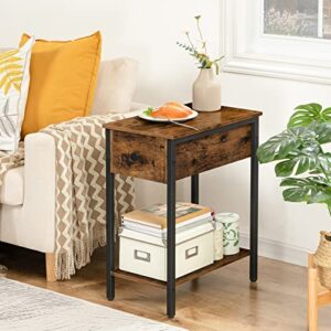 HOOBRO Side Table, 2-Tier Nightstand with Drawer, Narrow End Table for Small Spaces, Stable and Sturdy Construction, Coffee Table with Metal Frame, Rustic Brown and Black BF048BZ01