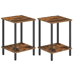 hoobro end tables set of 2, nightstand with 2-layer storage shelves, side table for small spaces, living room, entryway, industrial style, stable frame, easy assembly, rustic brown bf09bzp201