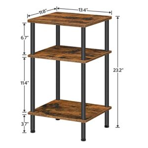 HOOBRO End Table, 3-Layer Tall Side Table, Nightstand for Small Space, Beside Table in Bedroom, Sofa Table for Living Room, Industrial Style, Stable Frame, Easy Assembly Rustic Brown BF10BZ01