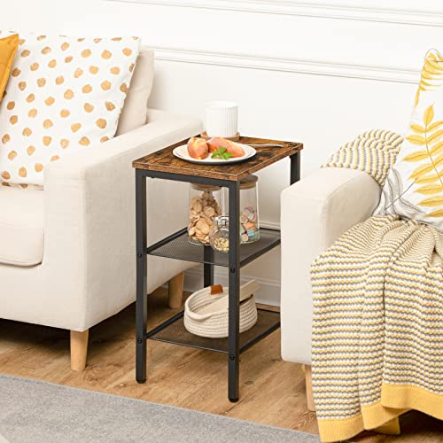 HOOBRO End Table, Nightstand with 2-Tier Mesh Shelves, Side Table for Living Room, Bedroom, Industrial, Stable Steel Frame, Easy Assembly, Rustic Brown BF21BZ01