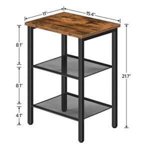 HOOBRO End Table, Nightstand with 2-Tier Mesh Shelves, Side Table for Living Room, Bedroom, Industrial, Stable Steel Frame, Easy Assembly, Rustic Brown BF21BZ01