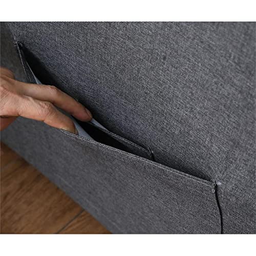 BOWERY HILL Dark Gray Linen Fabric 3-in-1 Convertible Sleeper Loveseat with Side Pocket