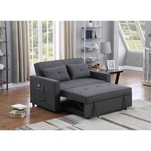 BOWERY HILL Dark Gray Linen Fabric 3-in-1 Convertible Sleeper Loveseat with Side Pocket