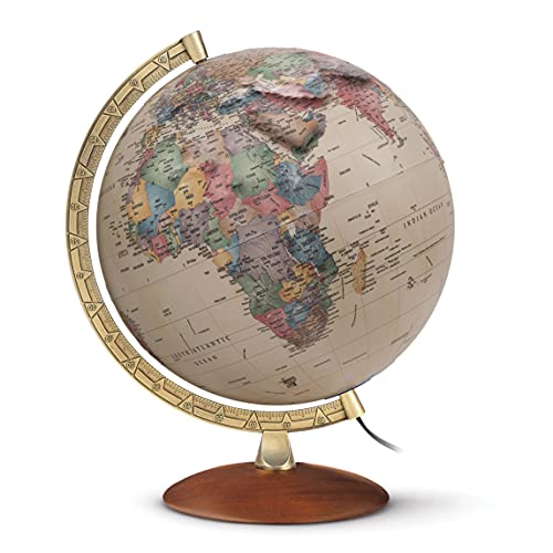 Waypoint Geographic Athens Relief Globe, 12" Illuminated Antique Ocean-Style World Globe with Raised Relief, Up-to-Date Reference Globe, Decorative Globe for Home and Office Decor