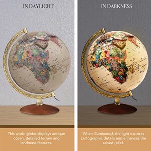 Waypoint Geographic Athens Relief Globe, 12" Illuminated Antique Ocean-Style World Globe with Raised Relief, Up-to-Date Reference Globe, Decorative Globe for Home and Office Decor