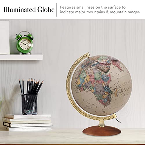 Waypoint Geographic Athens Relief Globe, 12" Illuminated Antique Ocean-Style World Globe with Raised Relief, Up-to-Date Reference Globe, Decorative Globe for Home and Office Decor