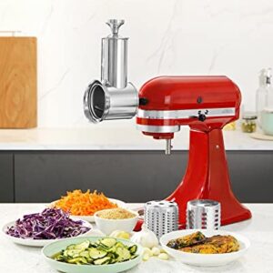 FavorKit Stainless Steel Slicer Shredder Attachment for KitchenAid Mixers, Bigger Vegetable Salad Maker Accessories with 3 Cylinder Blades,Dishwasher Safe!