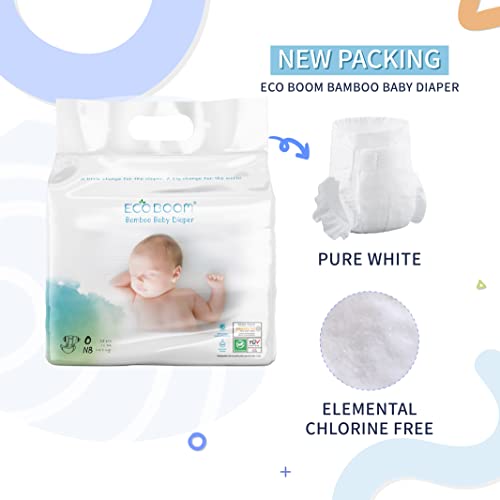 ECO BOOM Diapers, Baby Bamboo Viscose Diapers, Eco-Friendly Natural Soft Disposable Nappies for Infant, Size 0 Suitable for up to 7 lbs (Newborn - 34 Count)