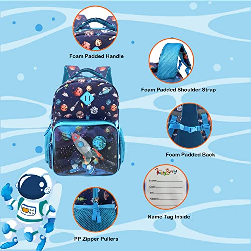 HAPPYSUNNY Galaxy Backpack for Kids Boys Girls 15 Inch Changeable Pictures Hologram Lenticular Spaceman Rocket 4-10 Age for Preschool Early Elementary Kindergarden Bookbags with Chest Straps