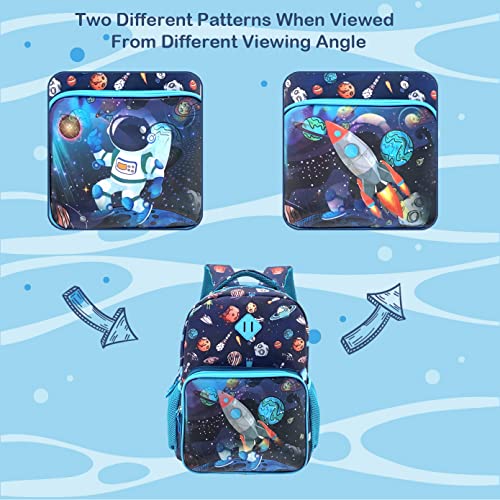 HAPPYSUNNY Galaxy Backpack for Kids Boys Girls 15 Inch Changeable Pictures Hologram Lenticular Spaceman Rocket 4-10 Age for Preschool Early Elementary Kindergarden Bookbags with Chest Straps