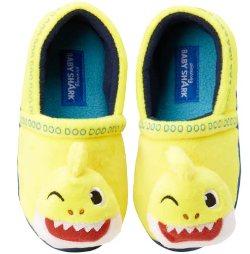 Nickelodeon Kids Baby Shark Slippers - Baby Shark Plush Slip-On Fuzzy Slippers (Boys/Girls), Size 9-10 Toddler, Yellow